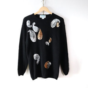 Vintage | Sweaters | Vintage 8s Sequin Silk Angora Long Sweater Black | Poshmark